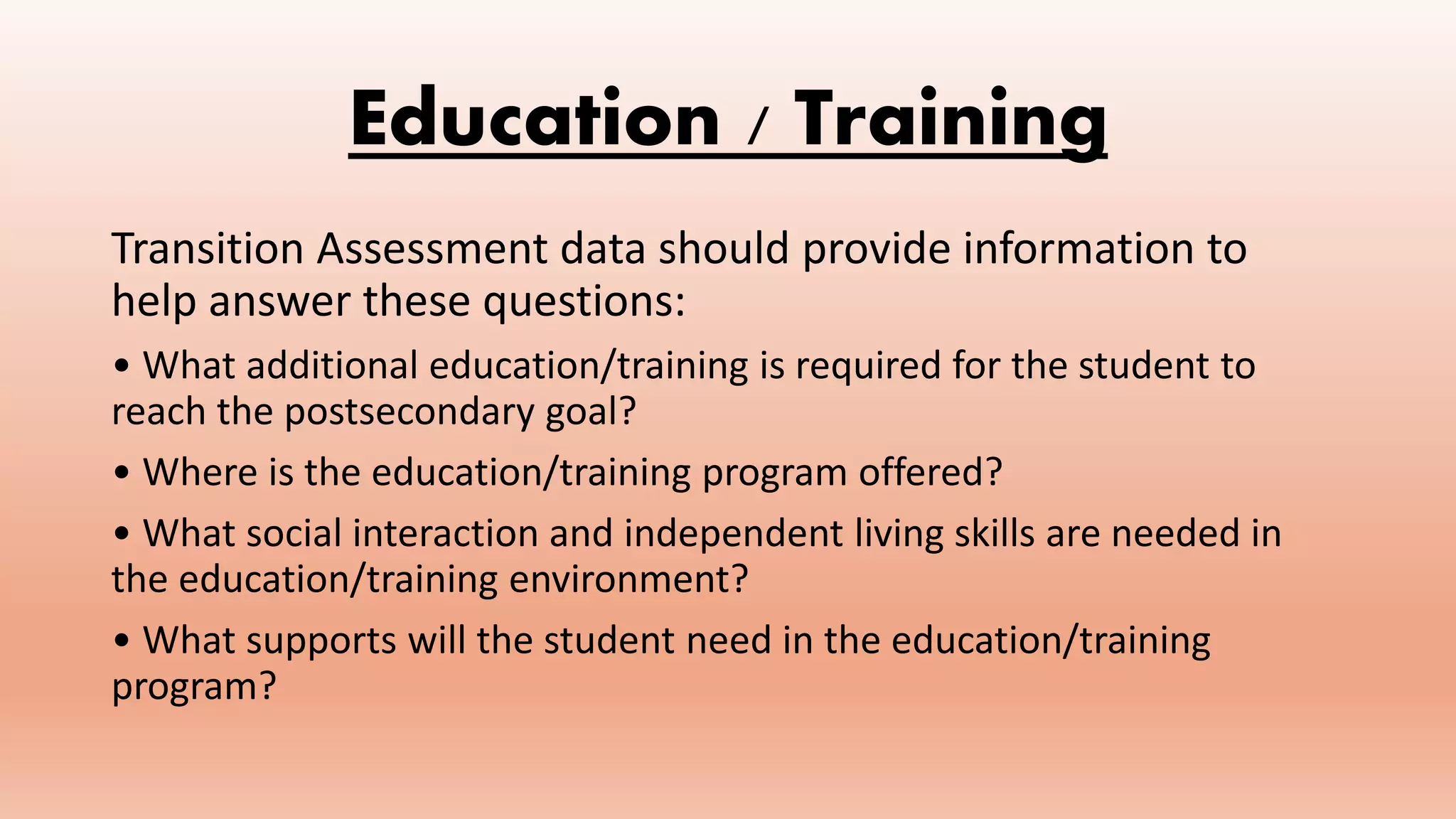 Transition assessment power point | PPTX