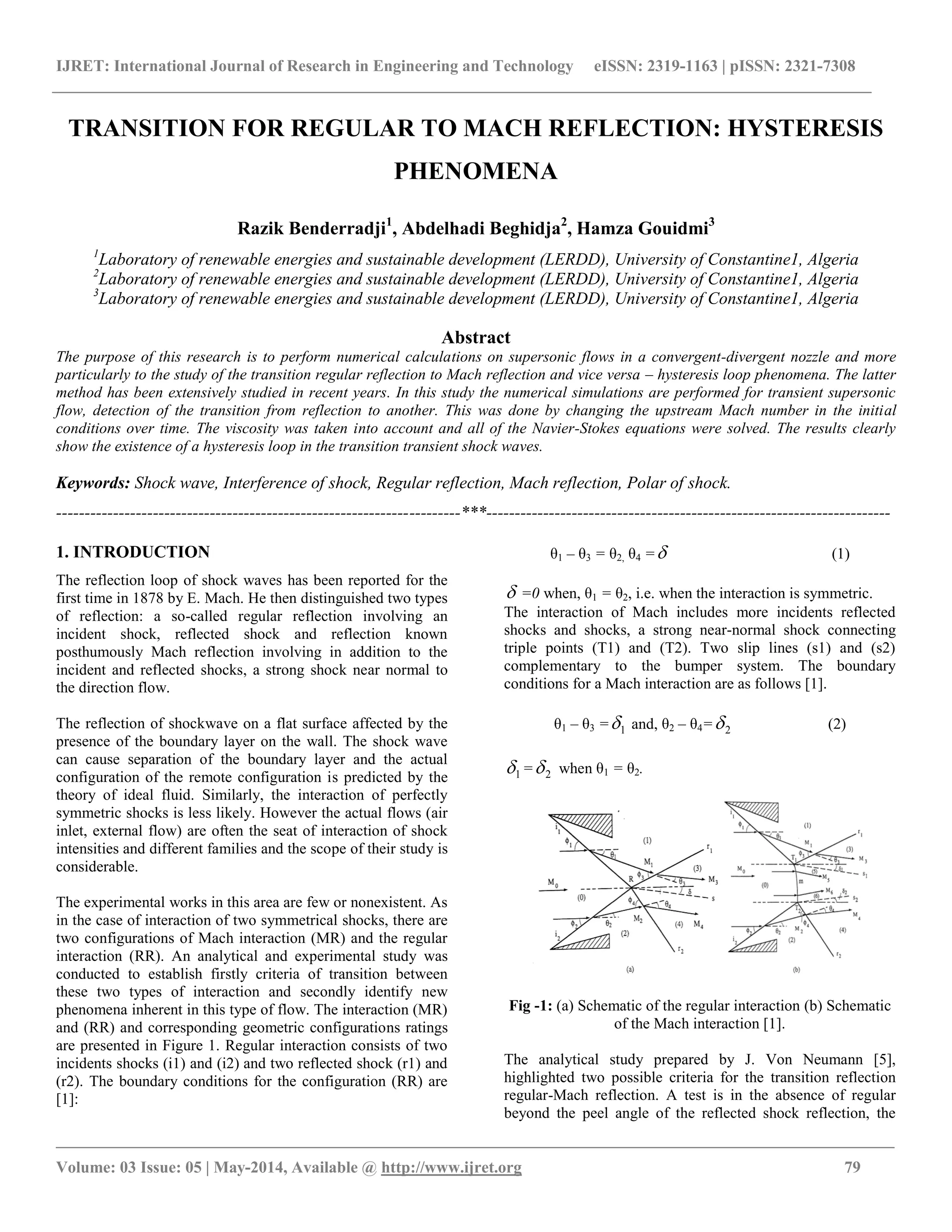 Transition for regular to mach reflection hysteresis | PDF