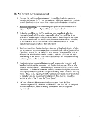 Transition from Relief to Development: Key issues related to ...