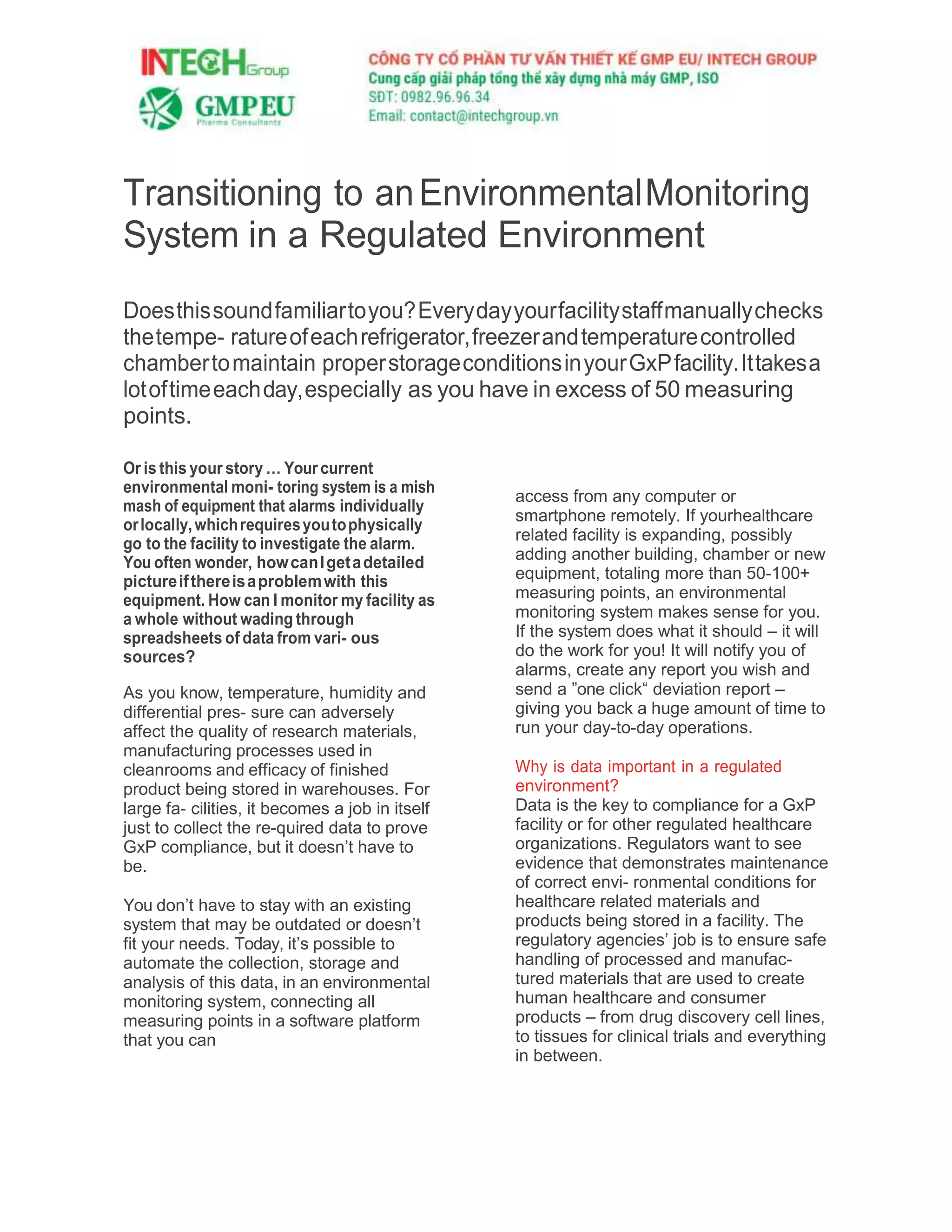 Transitioning to an Environmental Monitoring System in a Regulated ...