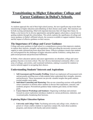 Transitioning to Higher Education: College and Career Guidance in Dubai ...