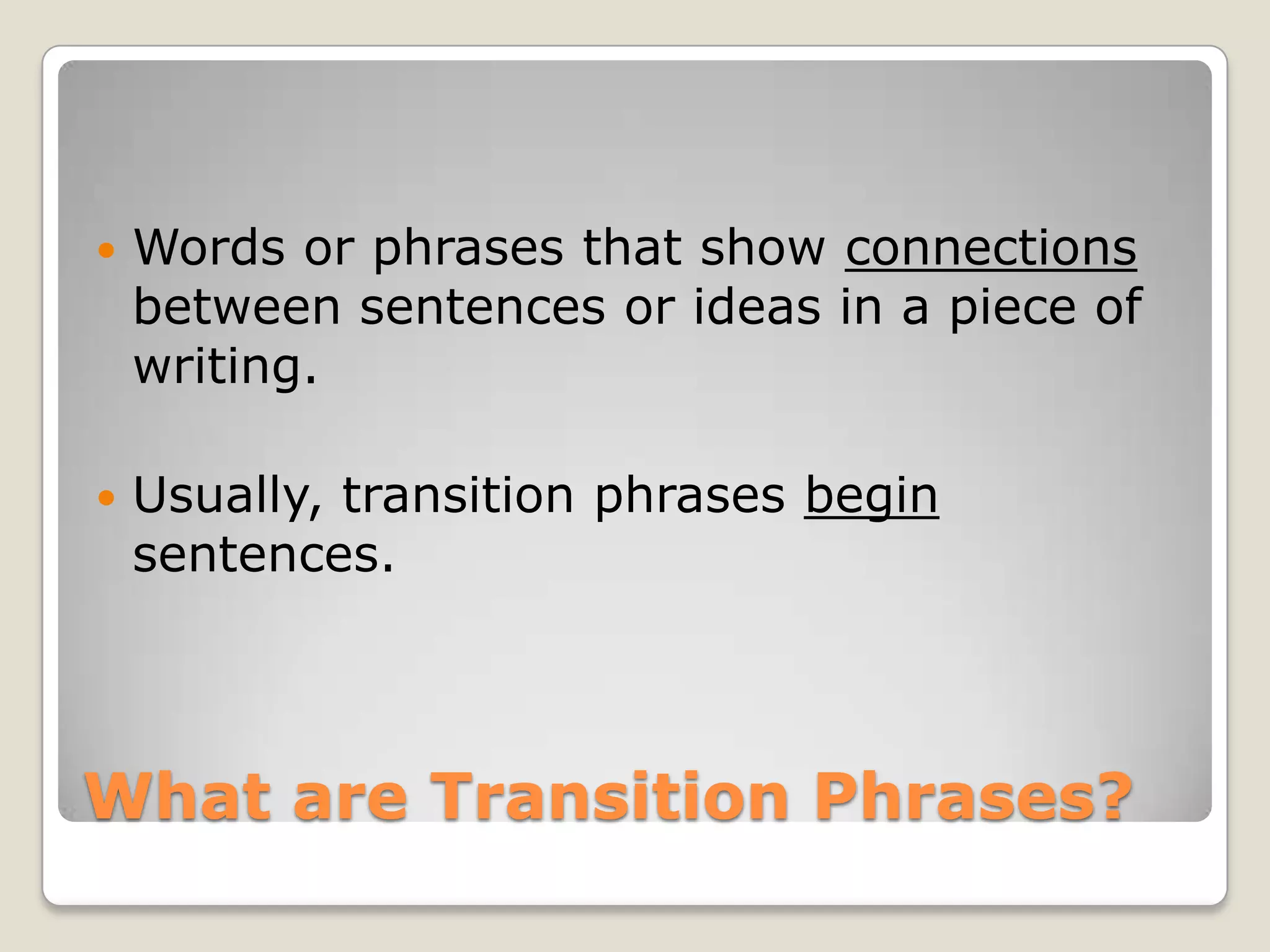 Transition phrases | PPTX | Baseball | Sports