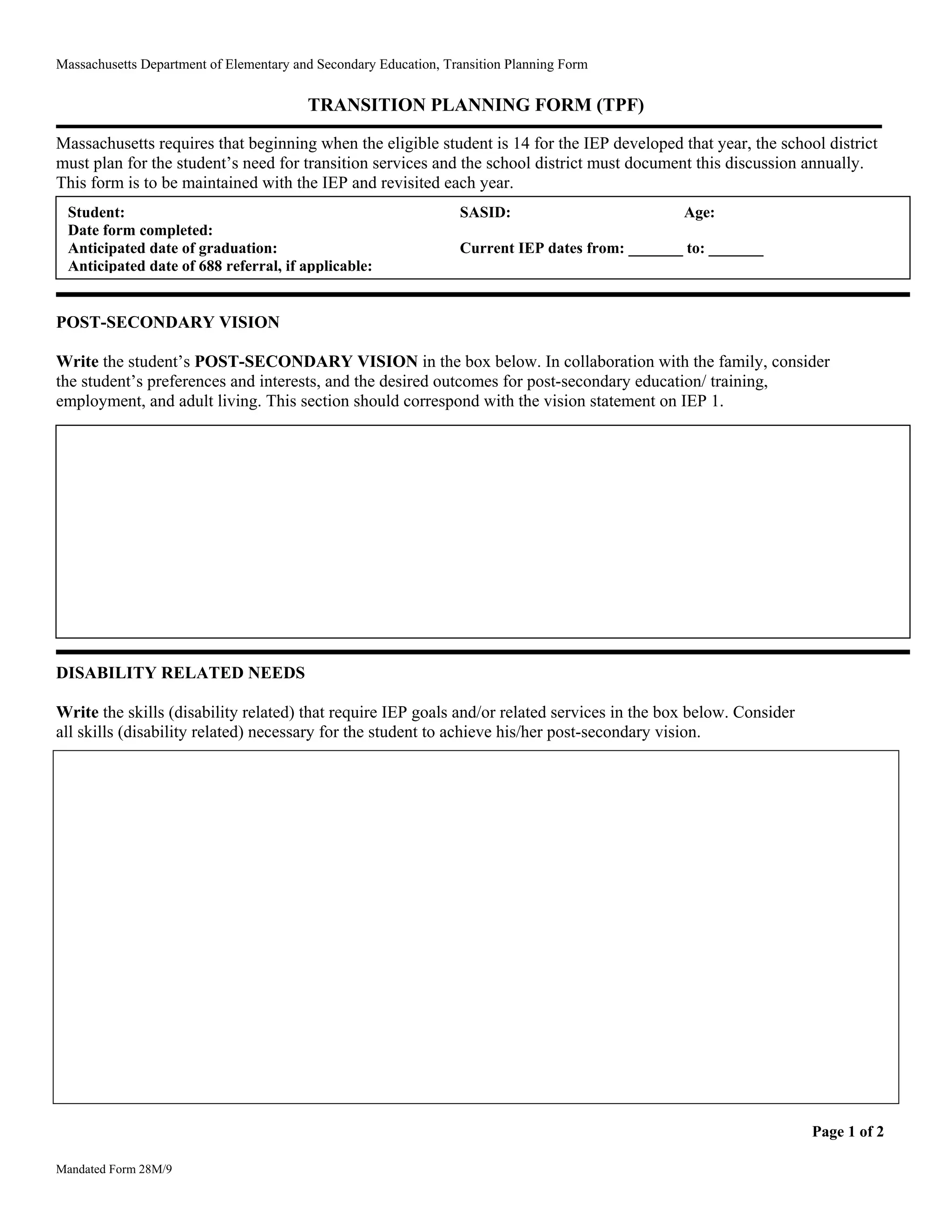 Transition Planning Form | PDF
