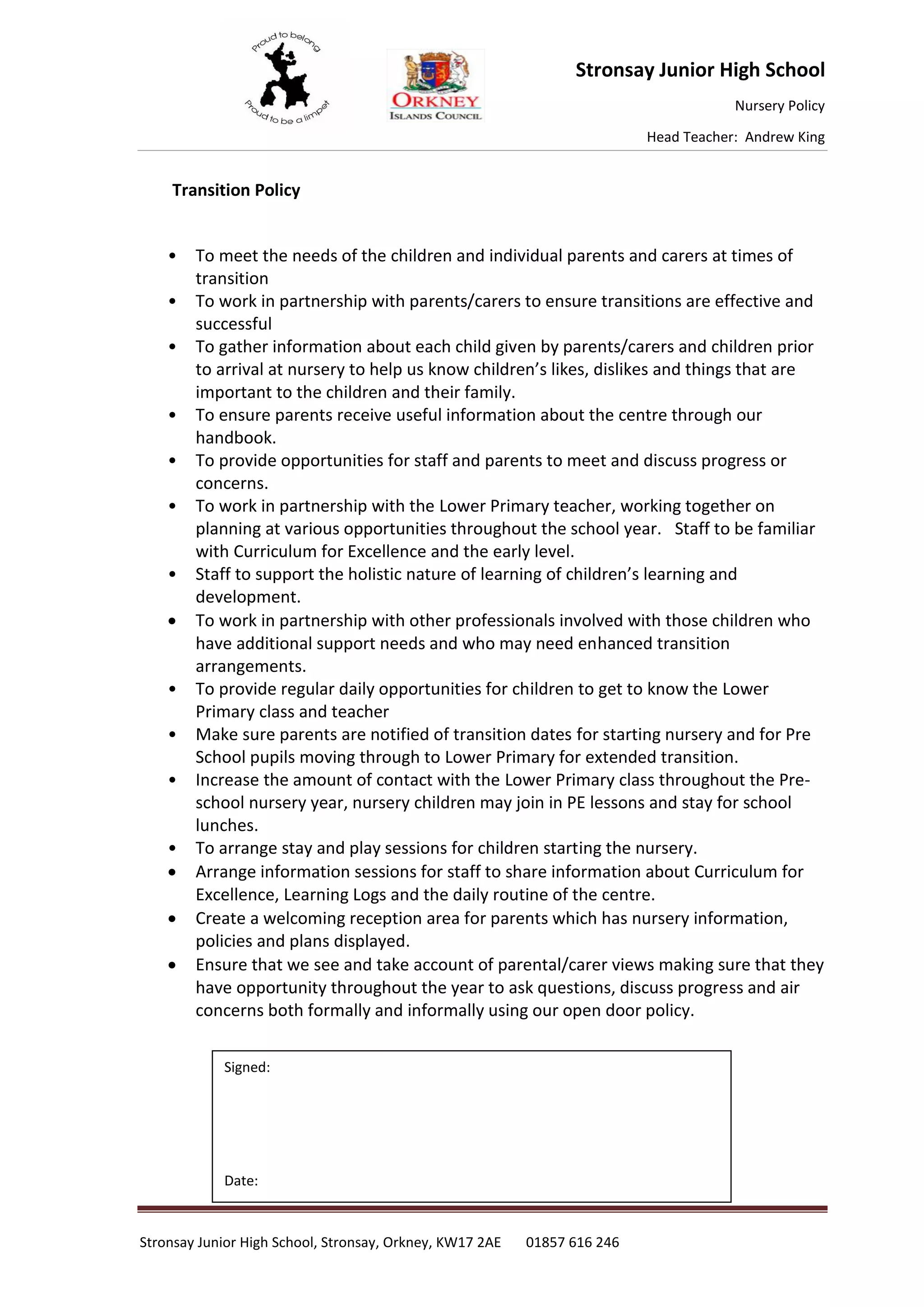 Transition policy nursery | PDF