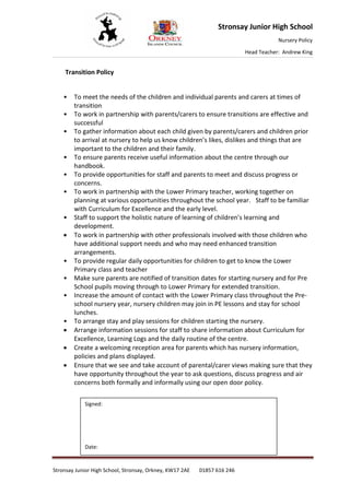 Transition policy nursery | PDF