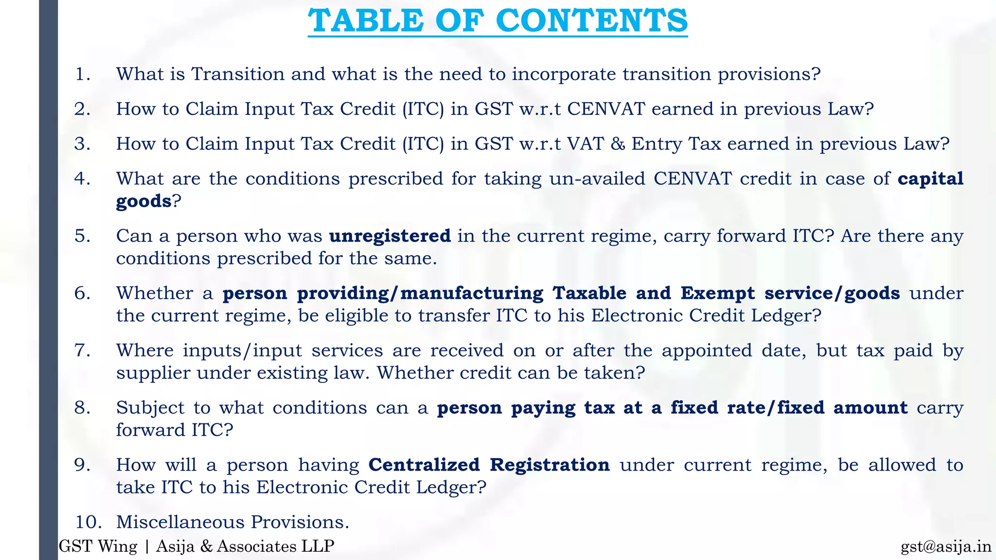 Transition Provision Under GST | PPT