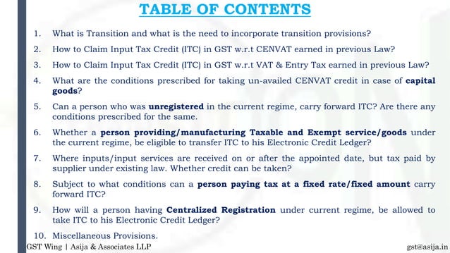 Transition Provision Under GST | PPT