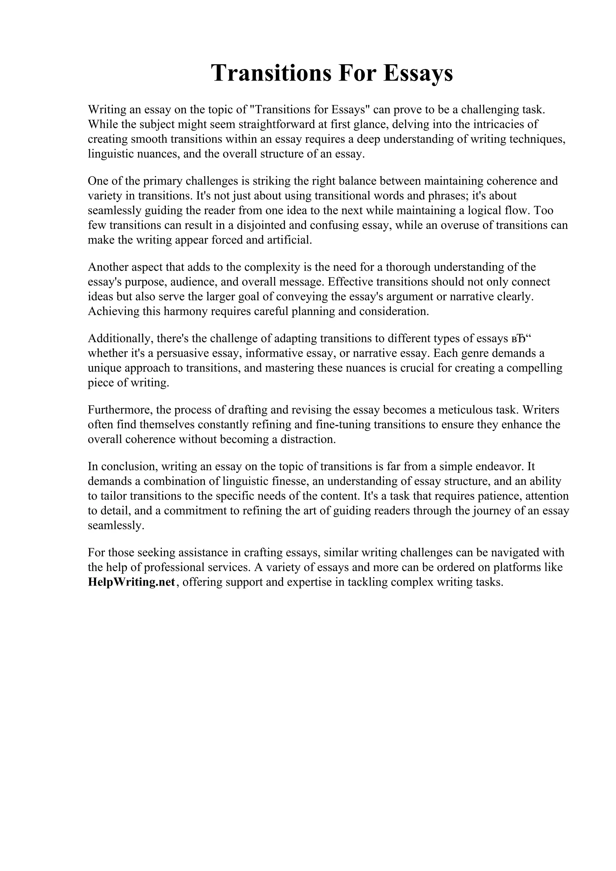 Transitions For Essays | PDF