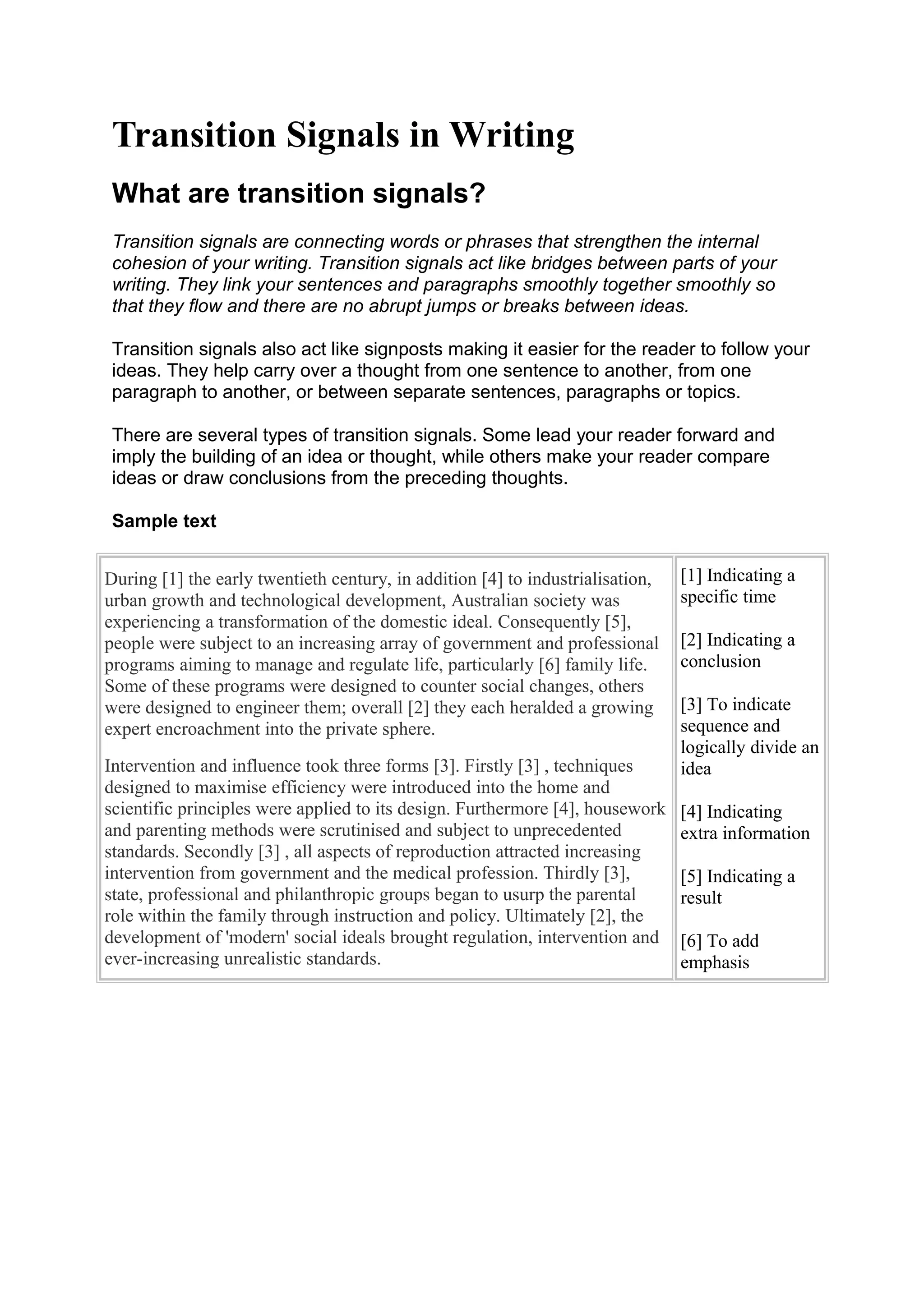 Transition signals in writing | DOC