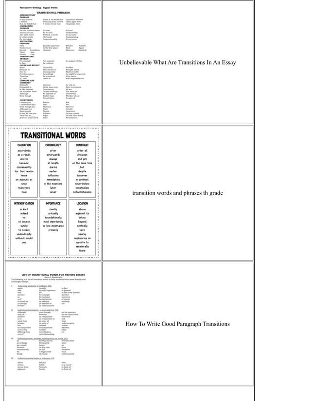 Transitions In Essay Writing | PDF