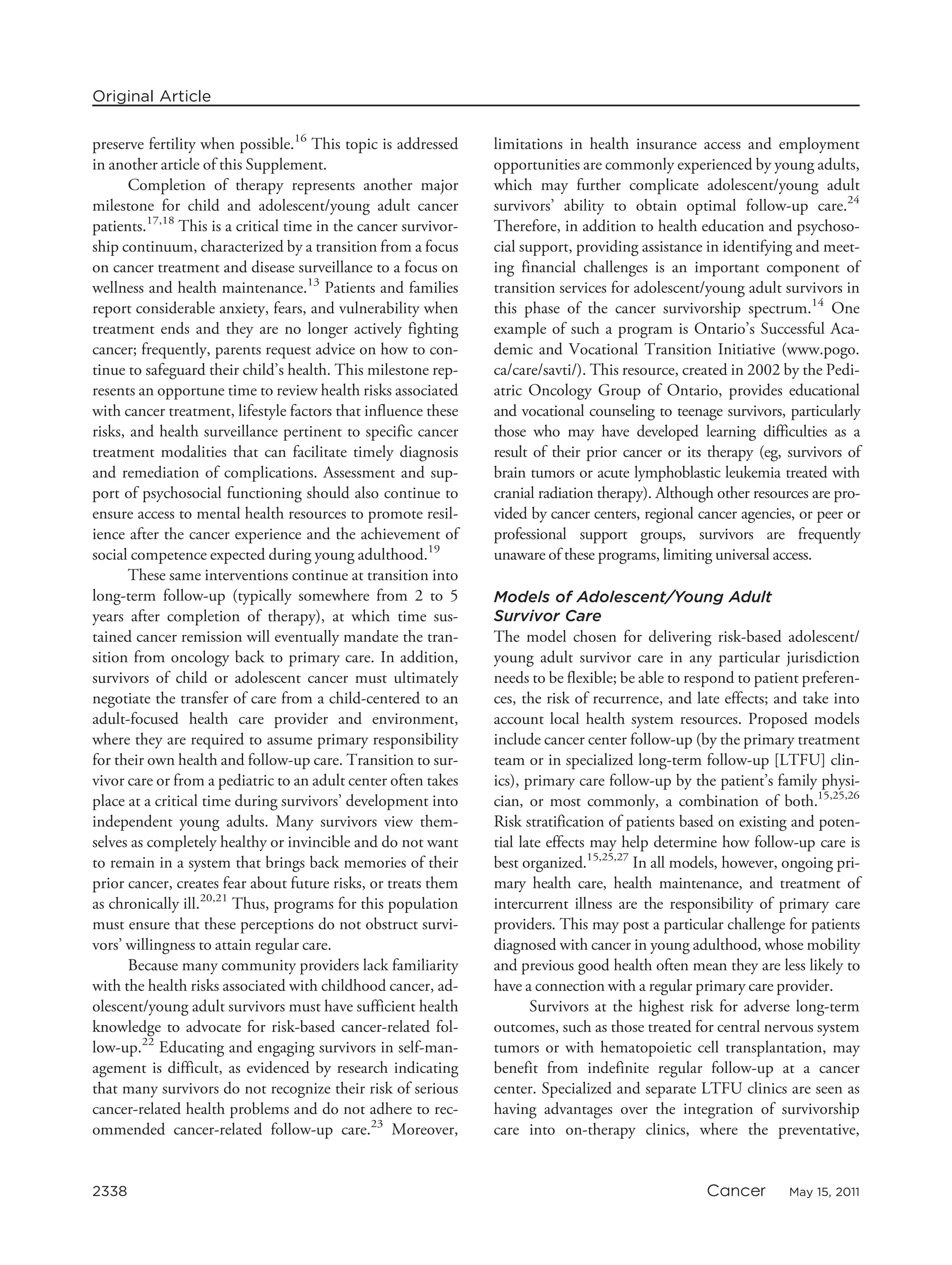 Transition survivorship aya 2011 | PDF