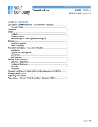 Transition to operations template Julie Bozzi Oregon | DOCX
