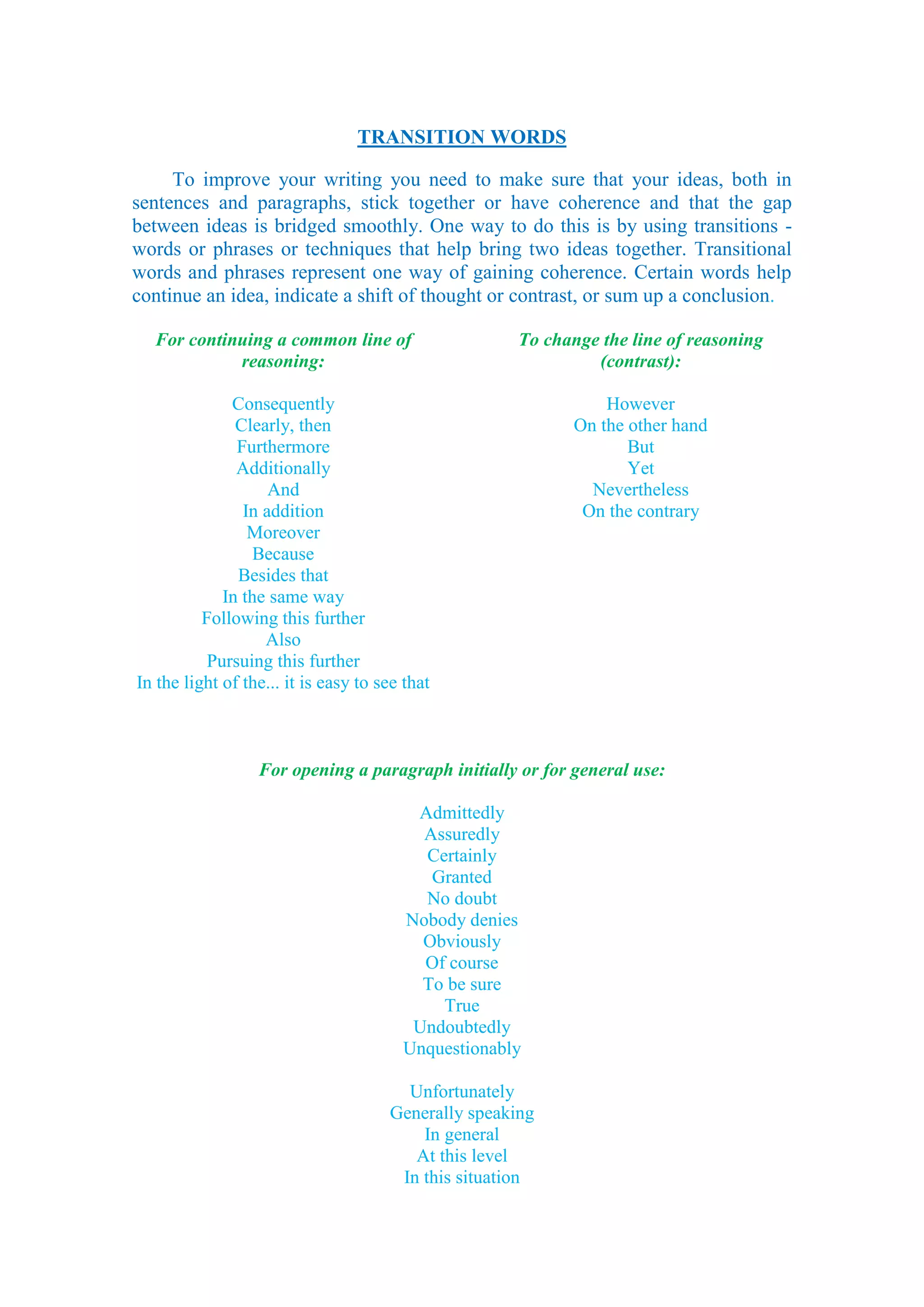 Transition words | DOCX