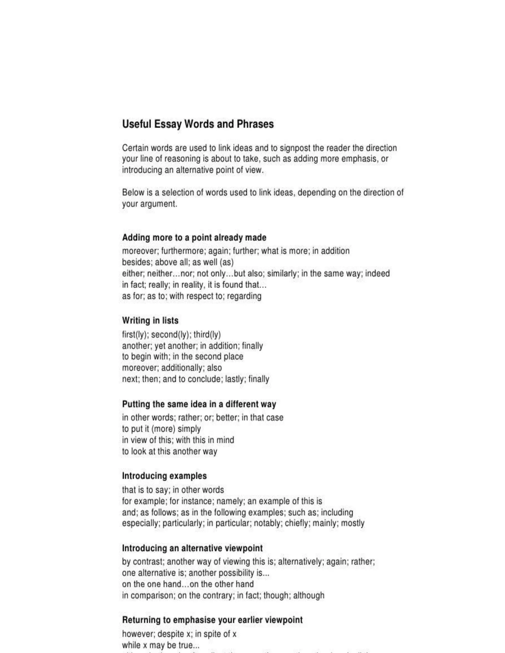 Transition words and phrases | DOCX | Programming Languages | Computing