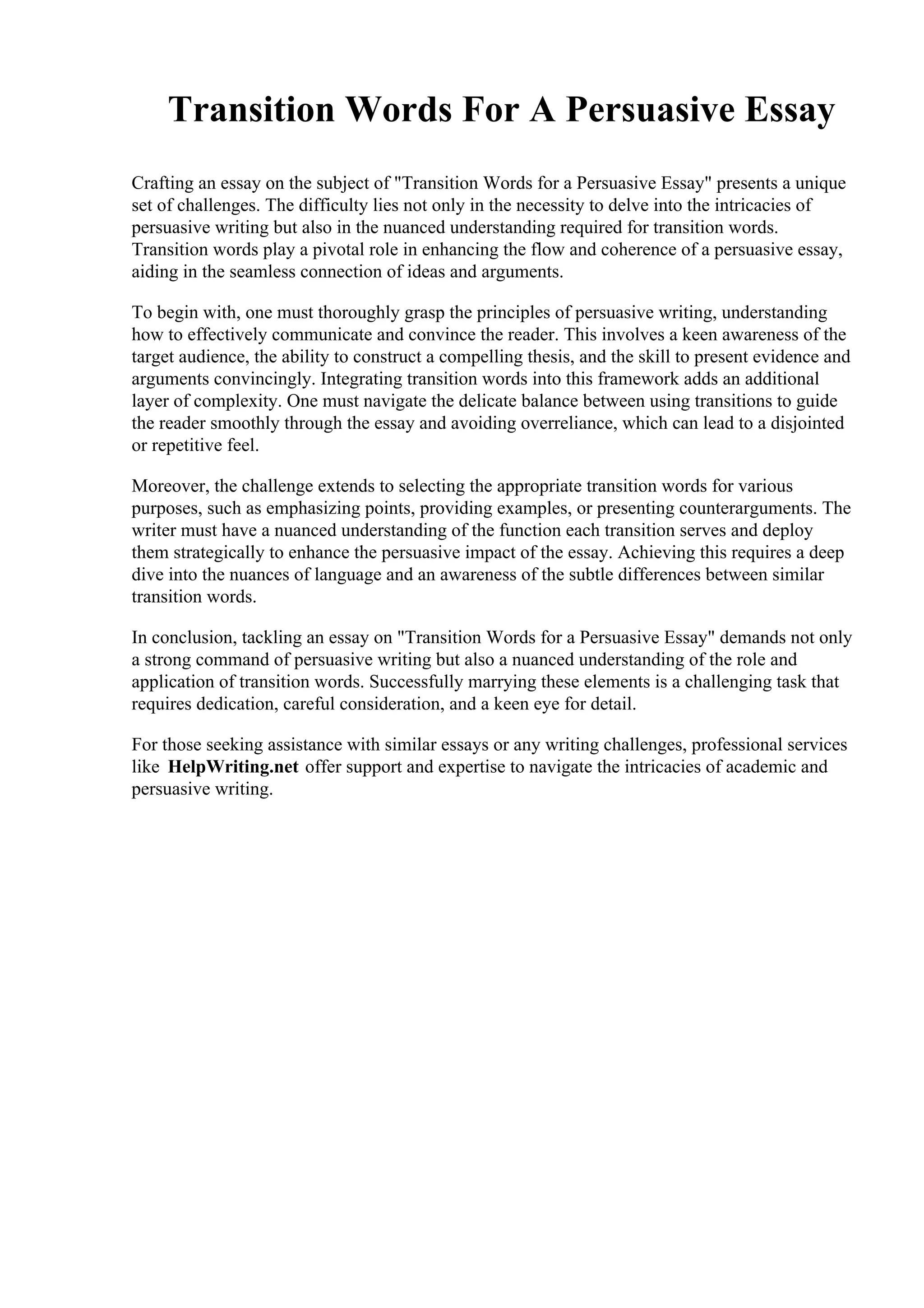 Transition Words For A Persuasive Essay | PDF