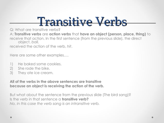 transitive and intransitive-verbs with examples ppt | PPT