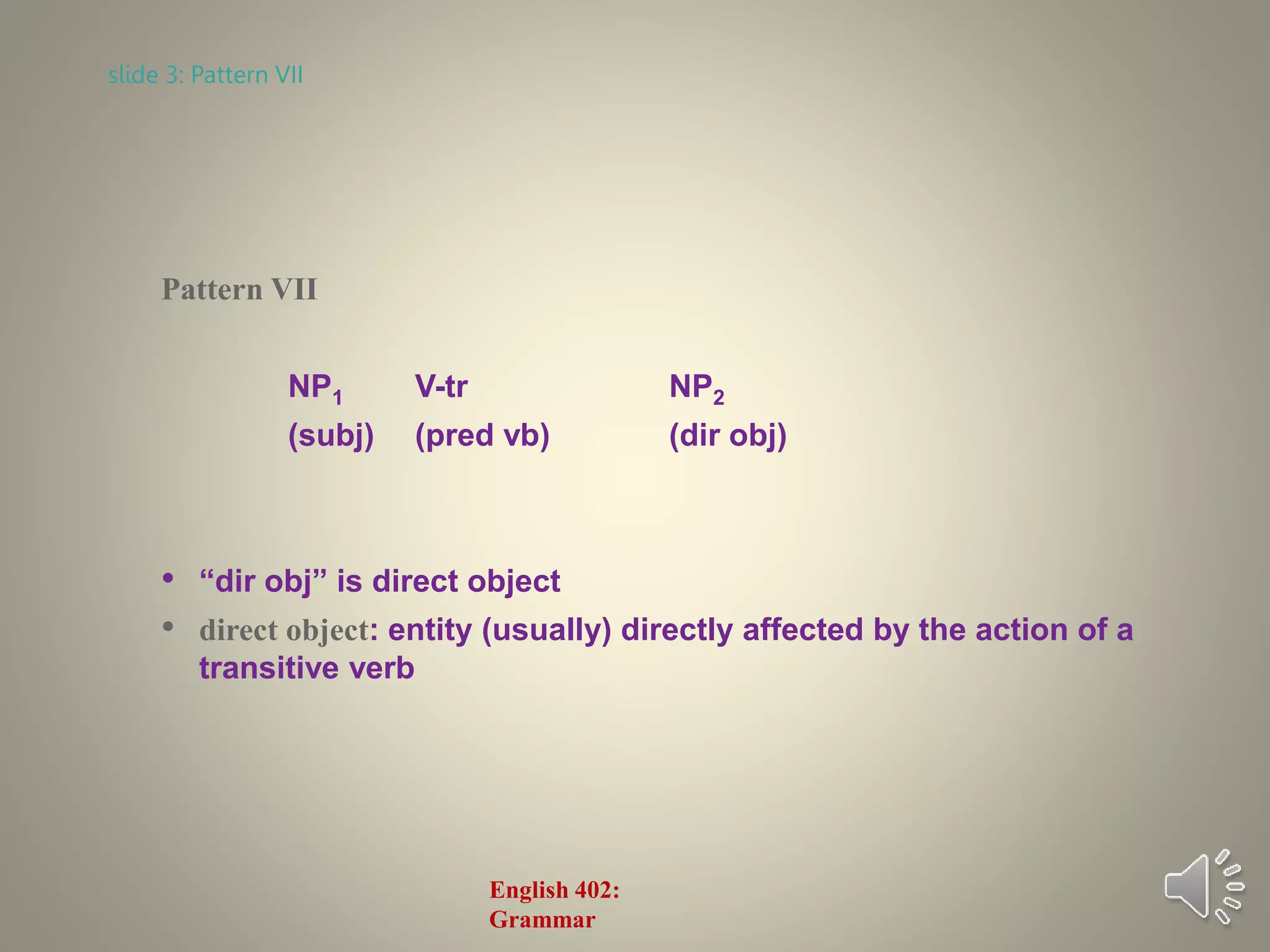 English Grammar Lecture 11: The Transitive Verb Patterns | PPTX