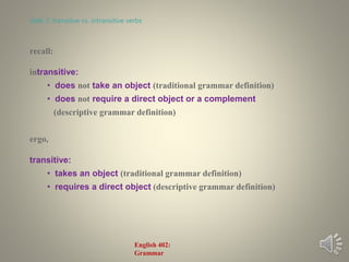 English Grammar Lecture 11: The Transitive Verb Patterns | PPTX
