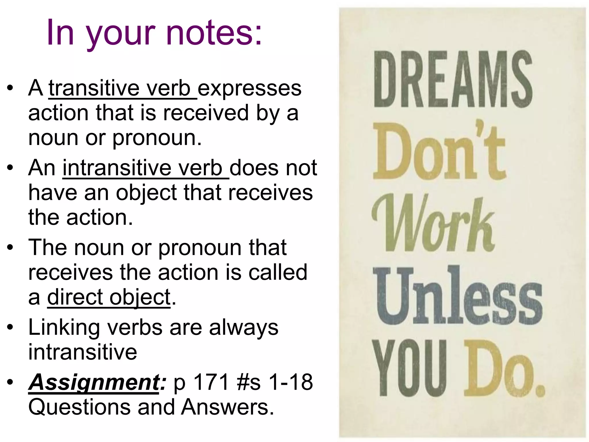 Transitive and intransitive verbs | PPTX
