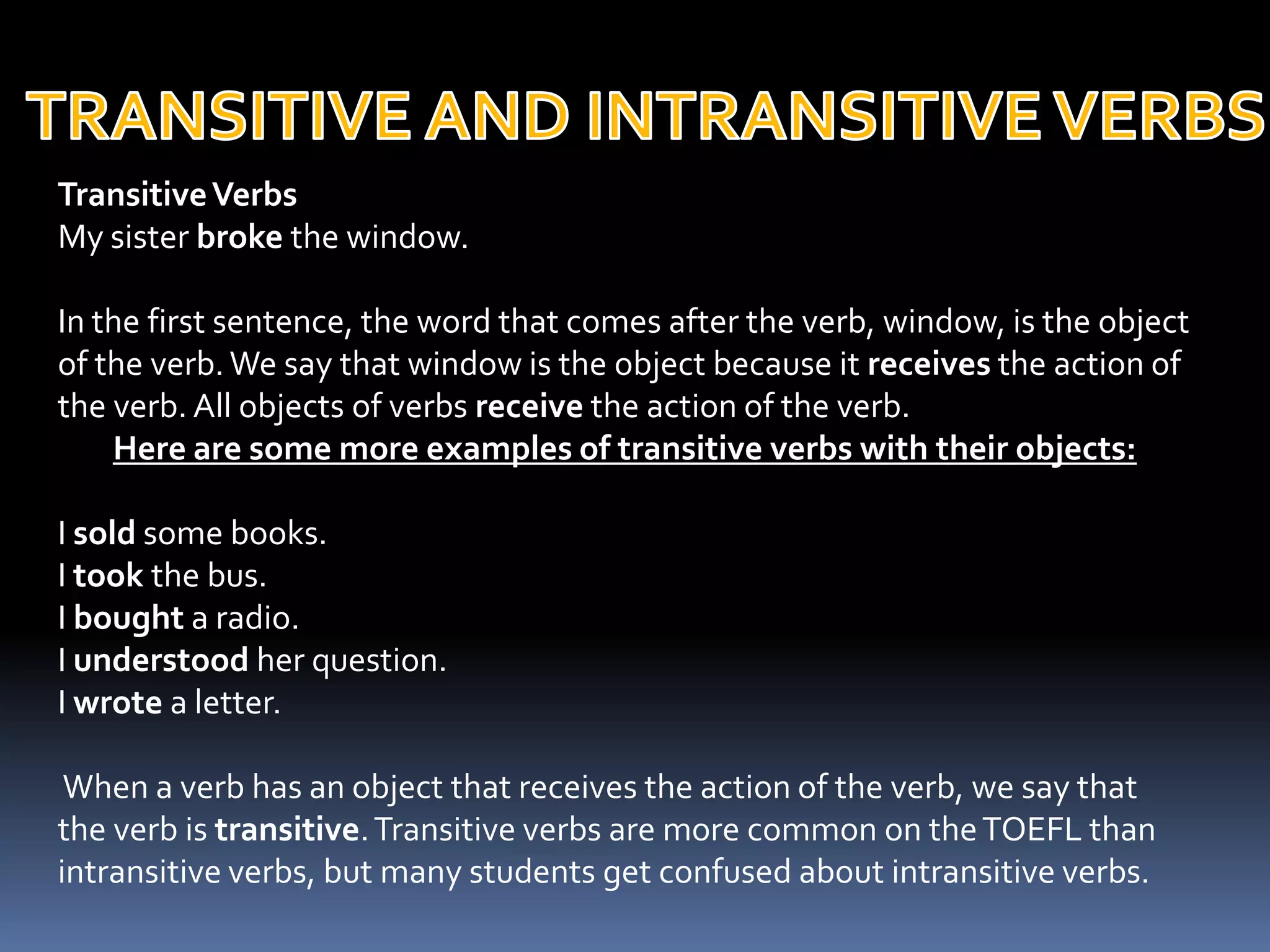 Transitive intransitive verbs | PPT