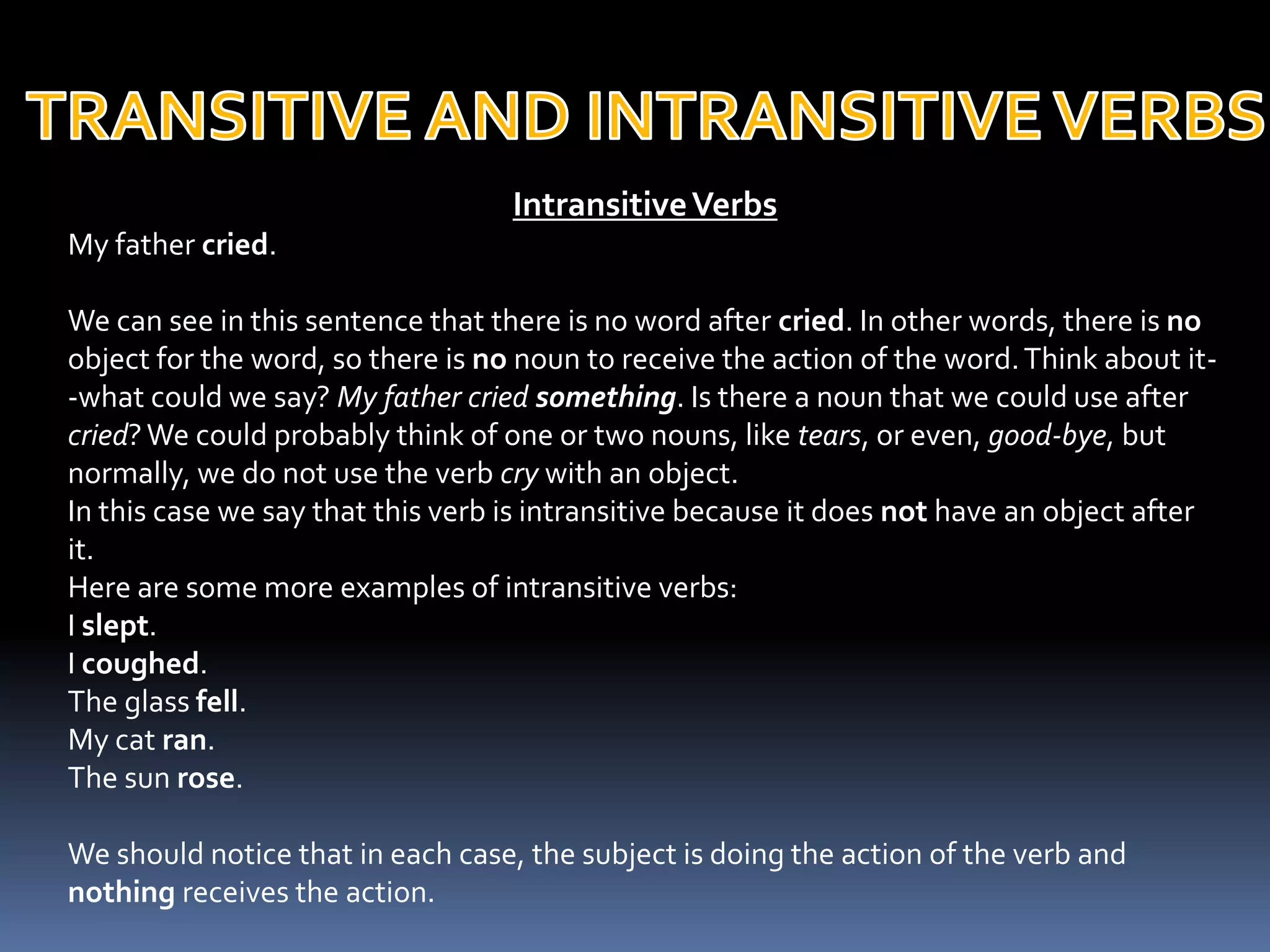 Transitive intransitive verbs | PPT
