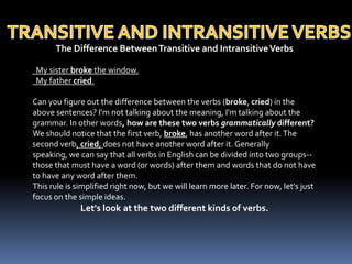 Transitive intransitive verbs | PPT