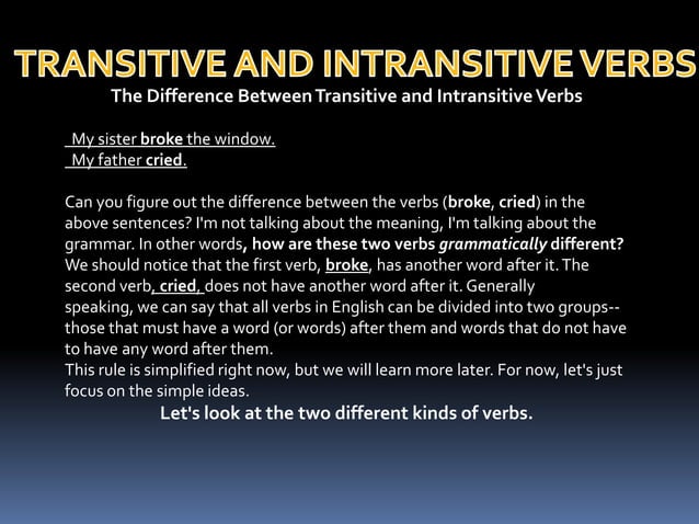 Transitive intransitive verbs | PPT
