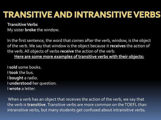 Transitive intransitive verbs | PPT