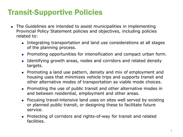 Transit supportive guidelines overview | PDF | Rail Travel | Travel Type