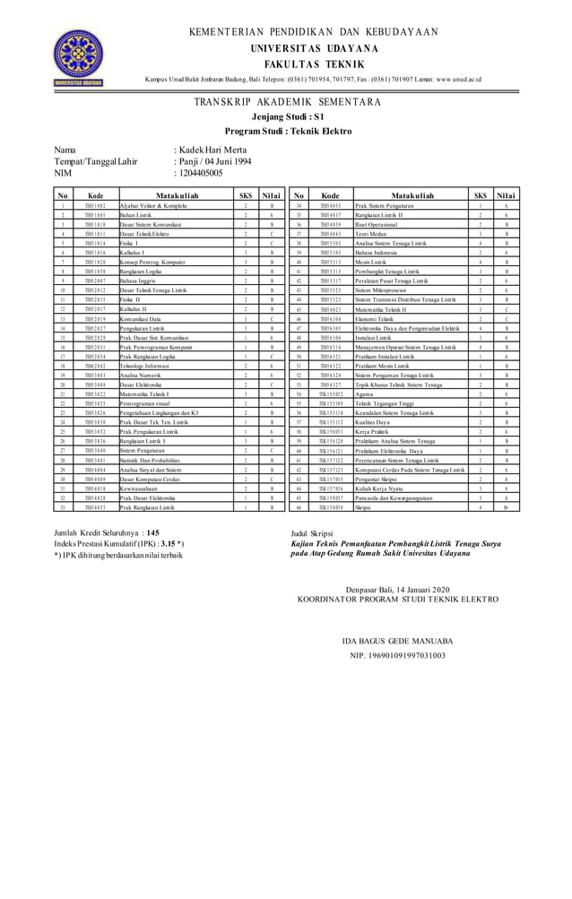 Transkrip sementara 1204405005 | PDF