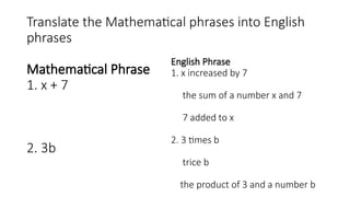Translates English phrases to mathematical phrases and vice.pptx