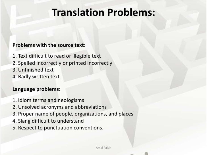 Translating and identifying possible problems in a text