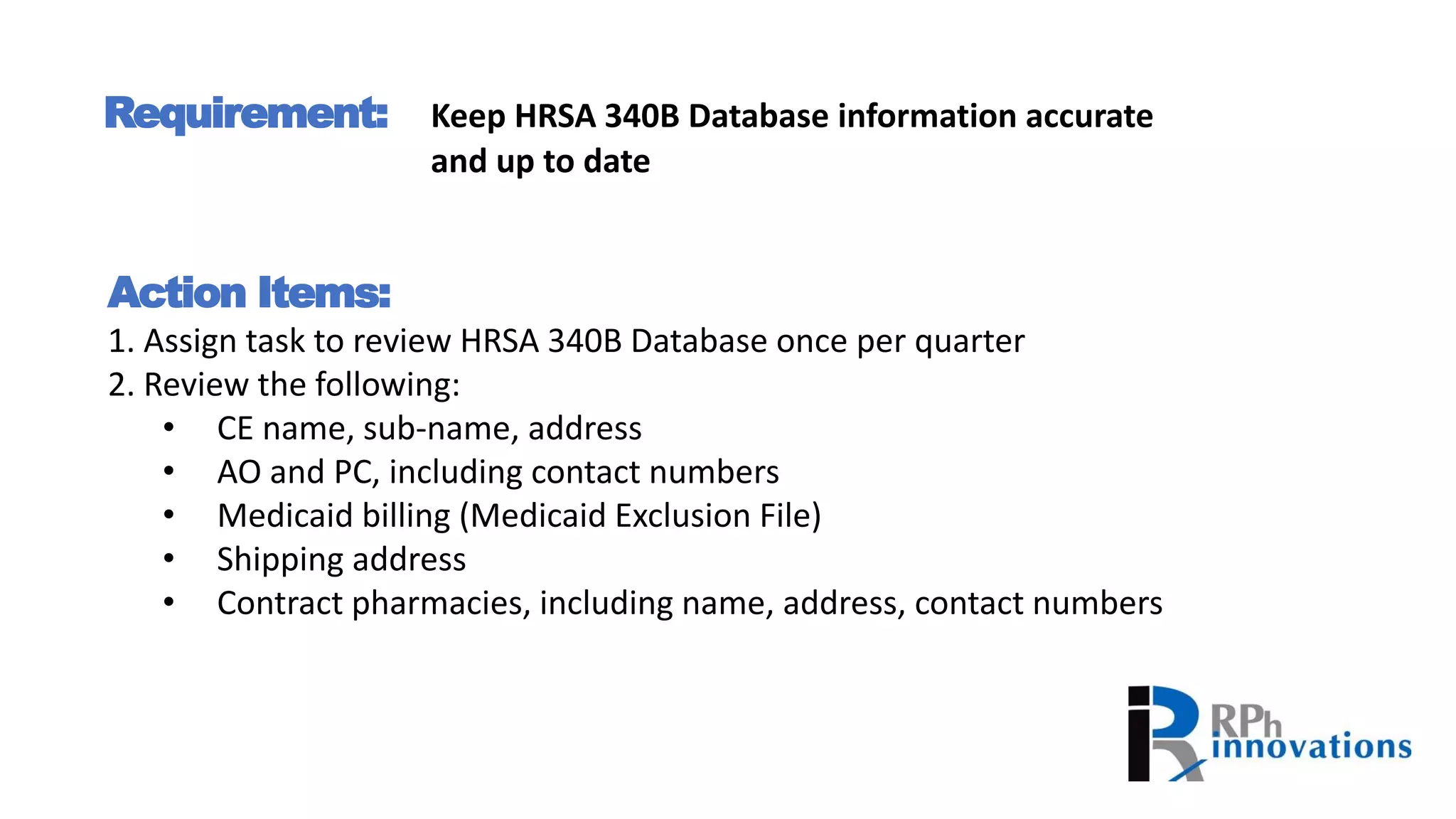 Translating compliance requirements into action items 340B | PPT