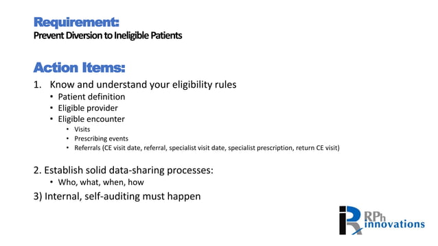 Translating compliance requirements into action items 340B | PPT