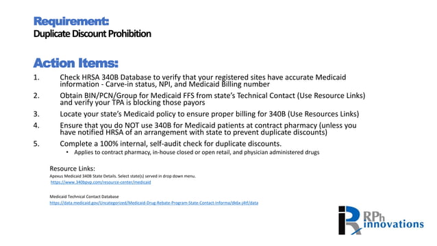 Translating compliance requirements into action items 340B | PPT