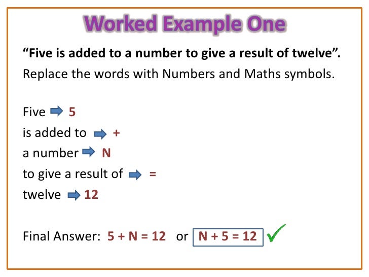 Translating Words Into Algebra Equations