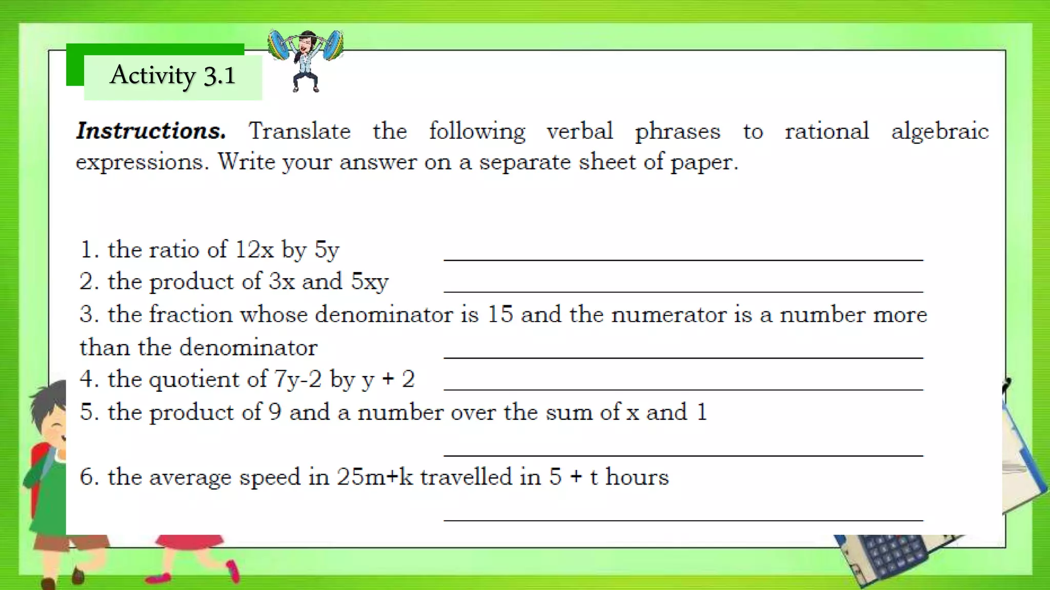 Translating Mathematical Phrases to Rational Algebraic Expressions | PPTX