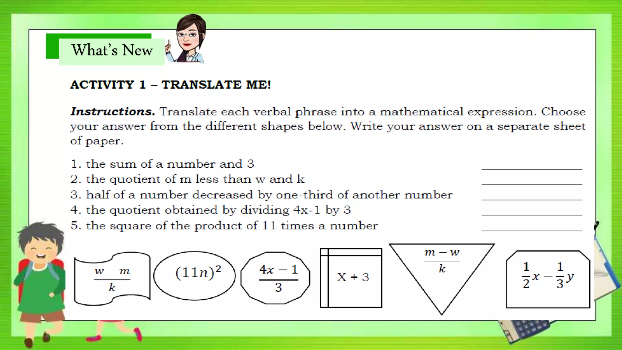 Translating Mathematical Phrases to Rational Algebraic Expressions | PPTX