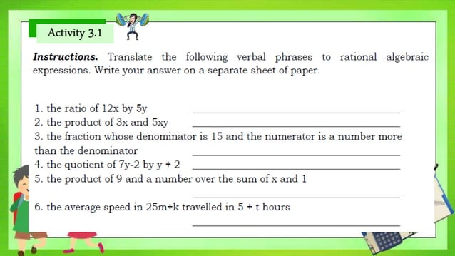 Translating Mathematical Phrases to Rational Algebraic Expressions | PPTX