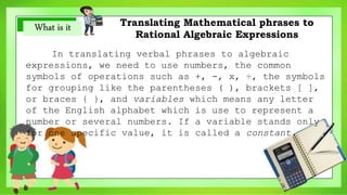 Translating Mathematical Phrases to Rational Algebraic Expressions | PPTX