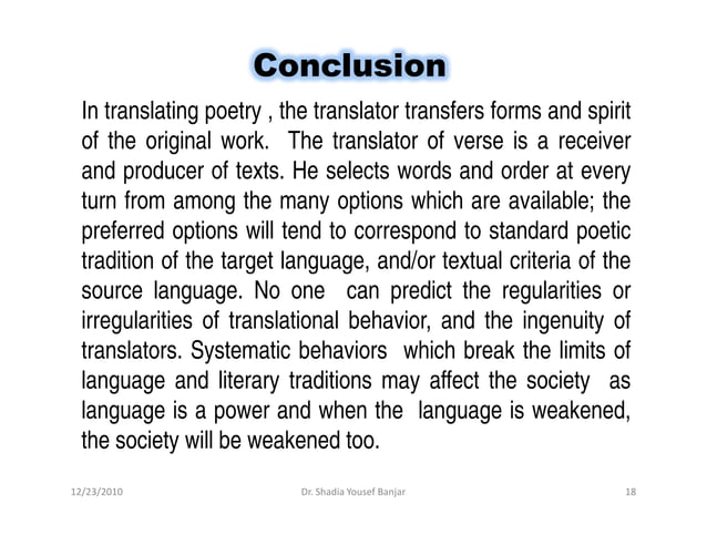 Translating poetry and its impact on the culture of the community.paper ...