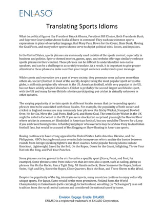 Translating Sports Idioms | PDF | Cricket | Sports