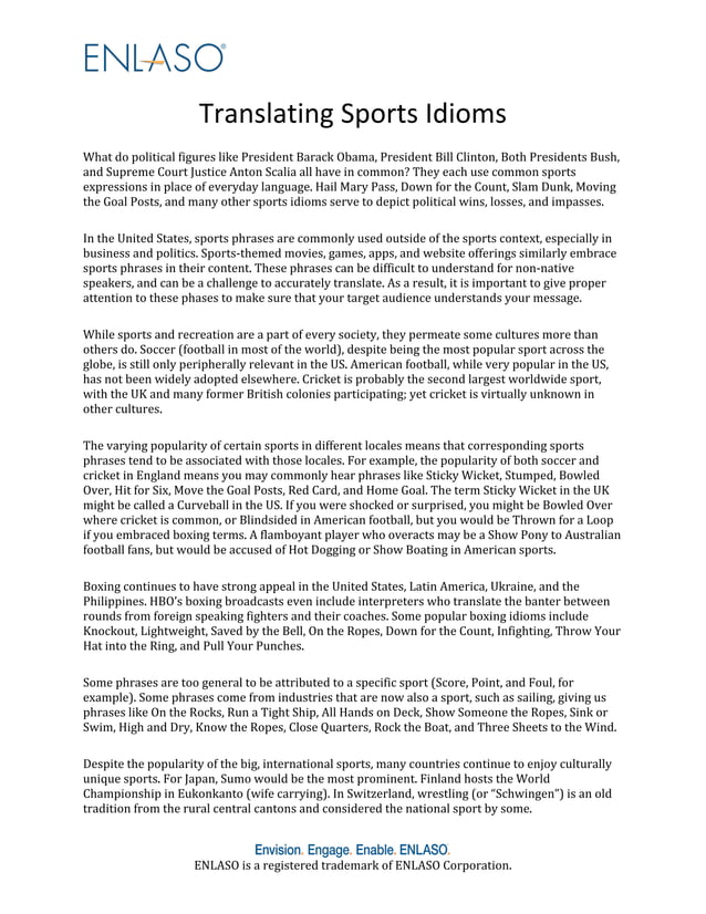 Translating Sports Idioms | PDF | Cricket | Sports