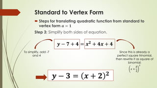 Translating standard form into vertex form if a=1 | PDF