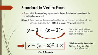 Translating standard form into vertex form if a=1 | PDF
