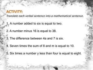 Translating verbal statements to equations | PPT