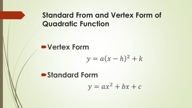 Translating vertex form into standard form when a=1 | PPT