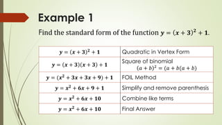Translating vertex form into standard form when a=1 | PPT