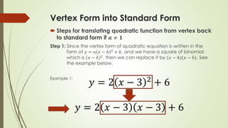 Translating vertex form into standard form when a is not equal to 1 | PPT