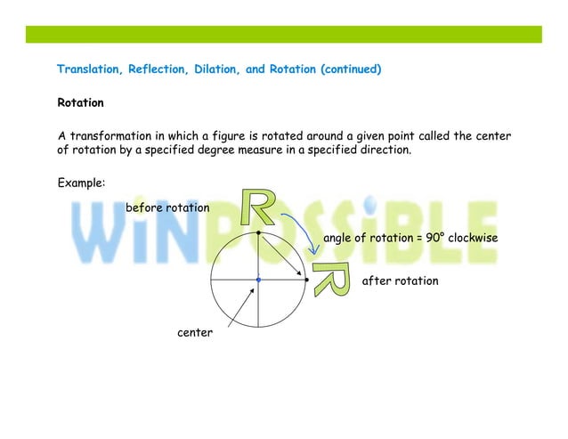 Translation, Dilation, Rotation, ReflectionTutorials Online | PPT